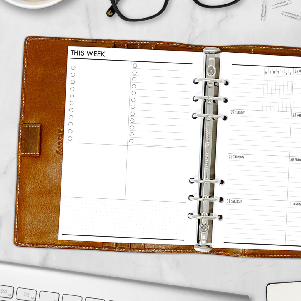 Complete Week on One Page Calendar Planner Insert | Monthly + Weekly Layout