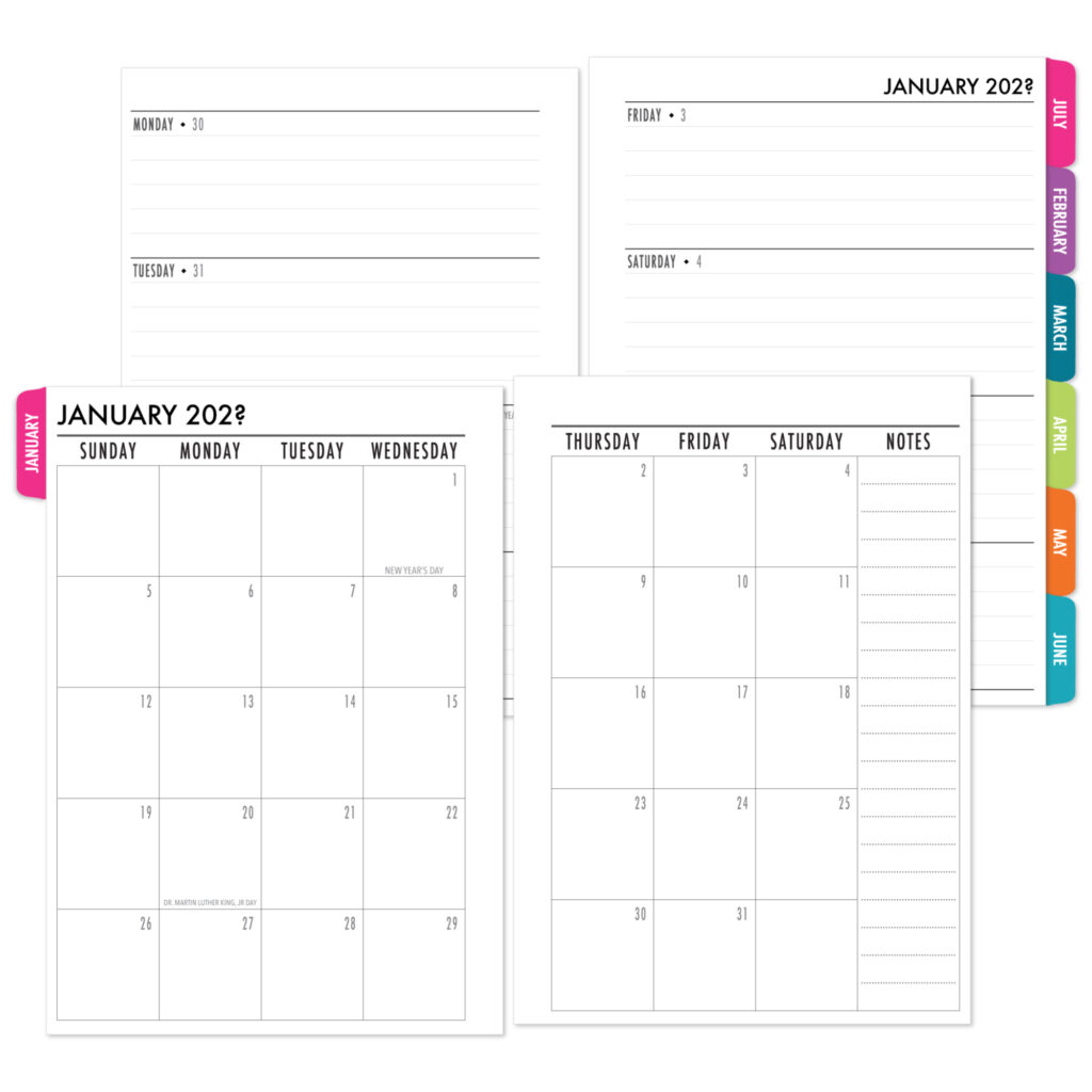 Dated Calendar Refills for Planners – Monthly & Weekly Layouts ...