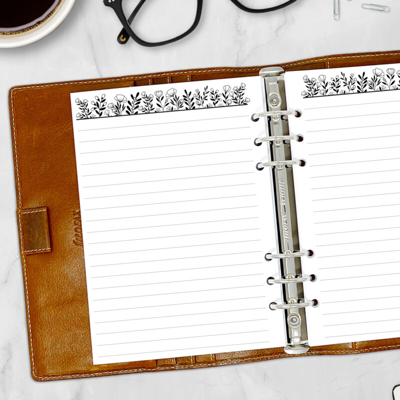 Floral Doodles Planner Insert – Lined Note Pages with Botanical Art ...