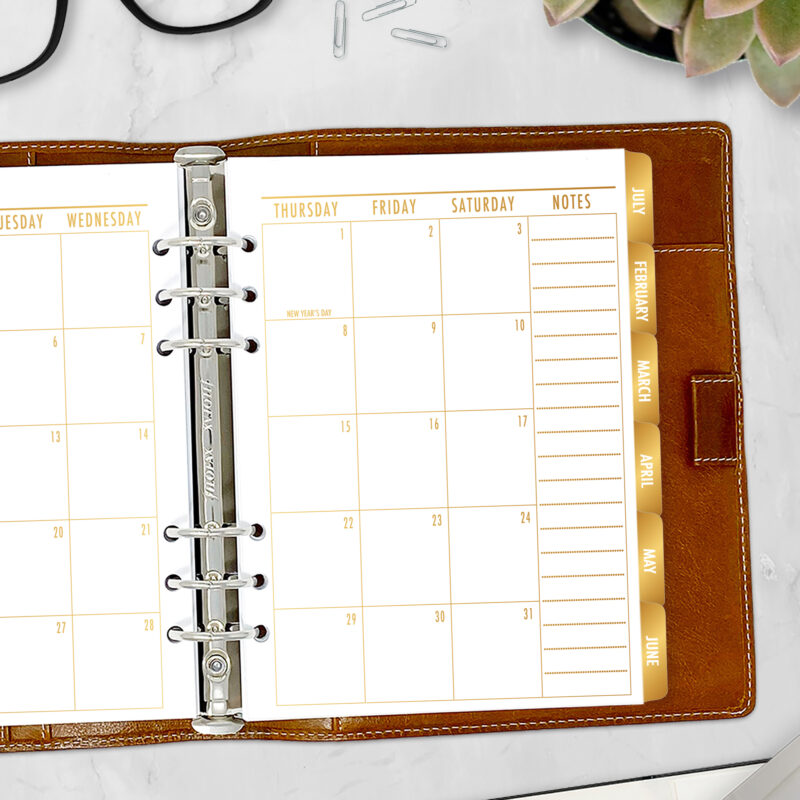 Weekly Horizontal + Monthly Tabbed Complete Planner Insert, Gold Luxe ...