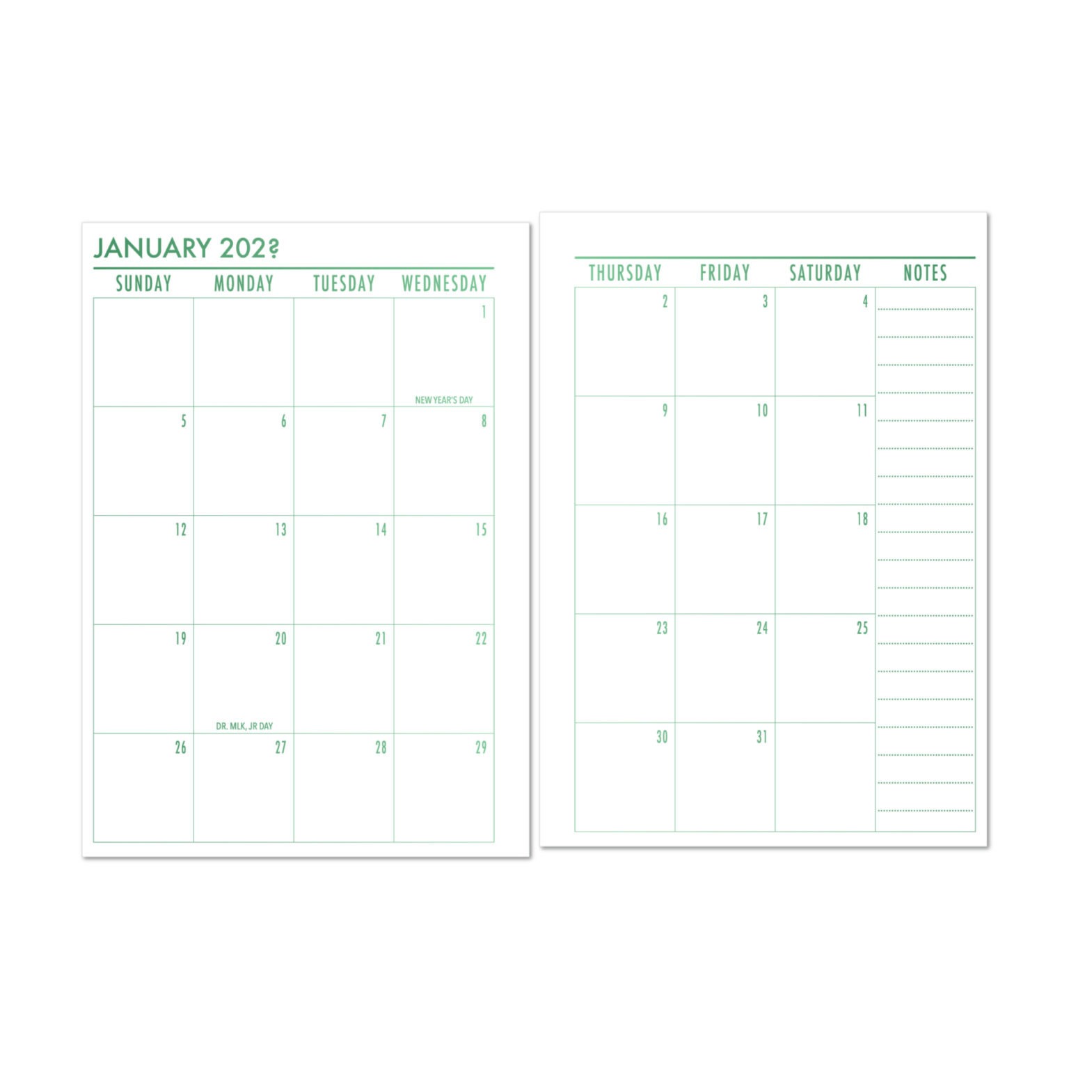 Month on 2 Pages Planner Refill, Minimalist Monthly Calendar, Deluxe or ...